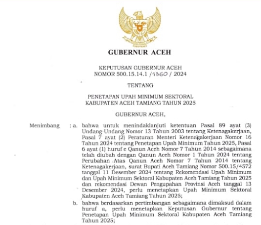Ini Besaran UMSK Sektor Perkebunan dan Pertambangan Tahun 2025 di Aceh ...